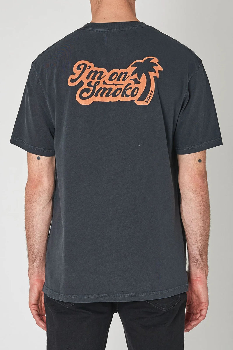 ROLLAS Mens I'm On Smoko Logo Tee Shirt Washed Black | Elwood 101