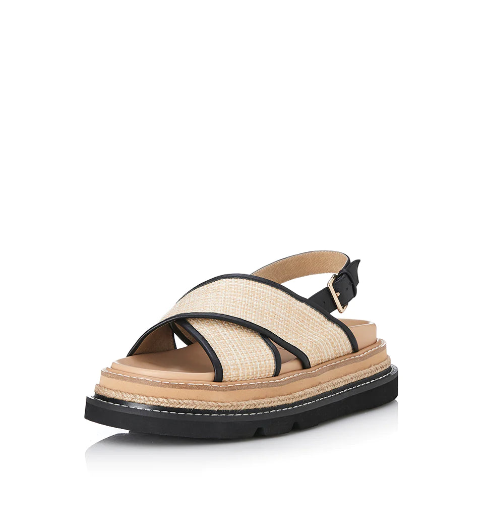 ALIAS MAE Womens Verona Sandals - Black / Natural Raffia | Elwood 101