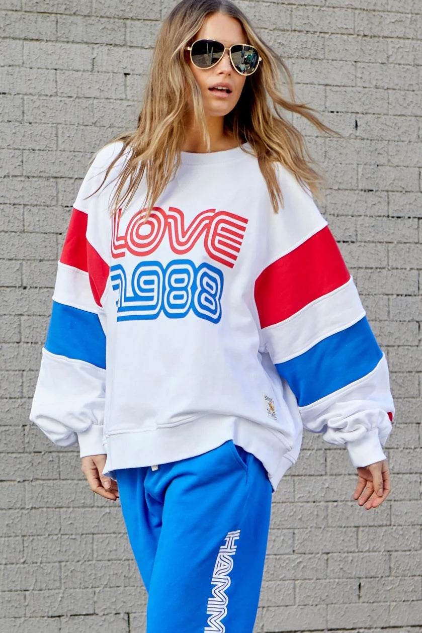HAMMILL & CO Panelled Love Sweat in White Red Blue | Elwood 101