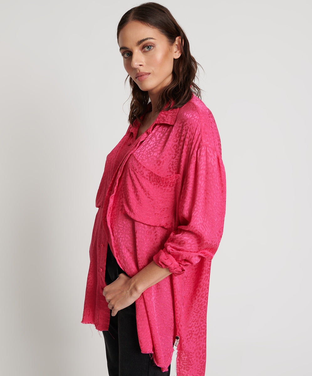 ONE TEASPOON Womens Shocking Pink Jacquard Longline Shirt | Elwood 101