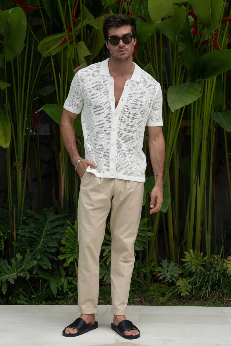 RUNAWAY Mens Keneth Short Sleeve Knit Shirt - White | Elwood 101