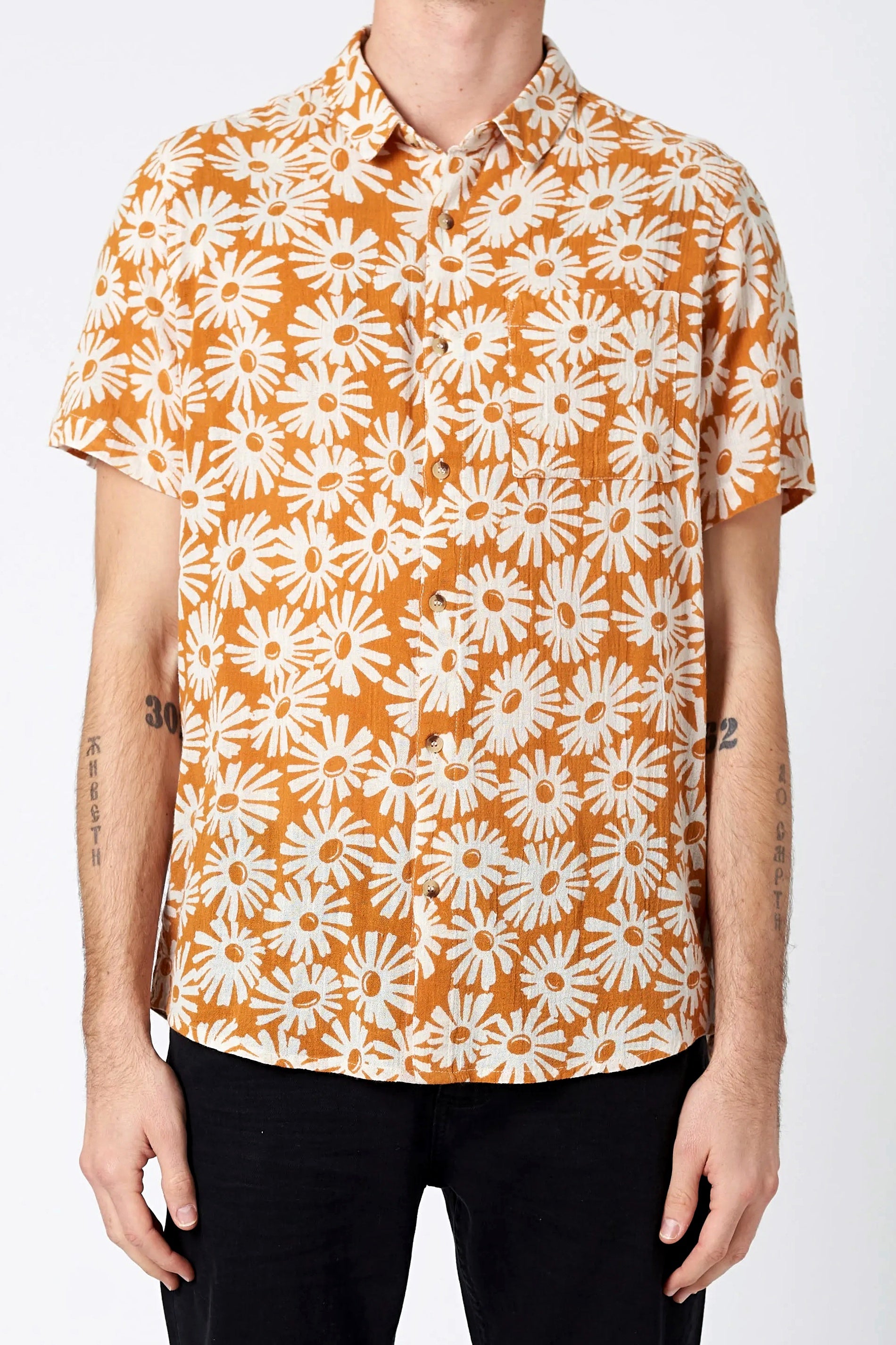 ROLLAS Mens Bon Flower Short Sleeve Shirt Gold – Elwood 101